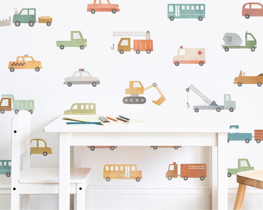 Car and Truck Wall Decals - Nursery Decor, Watercolor Wall Art, Kids ...