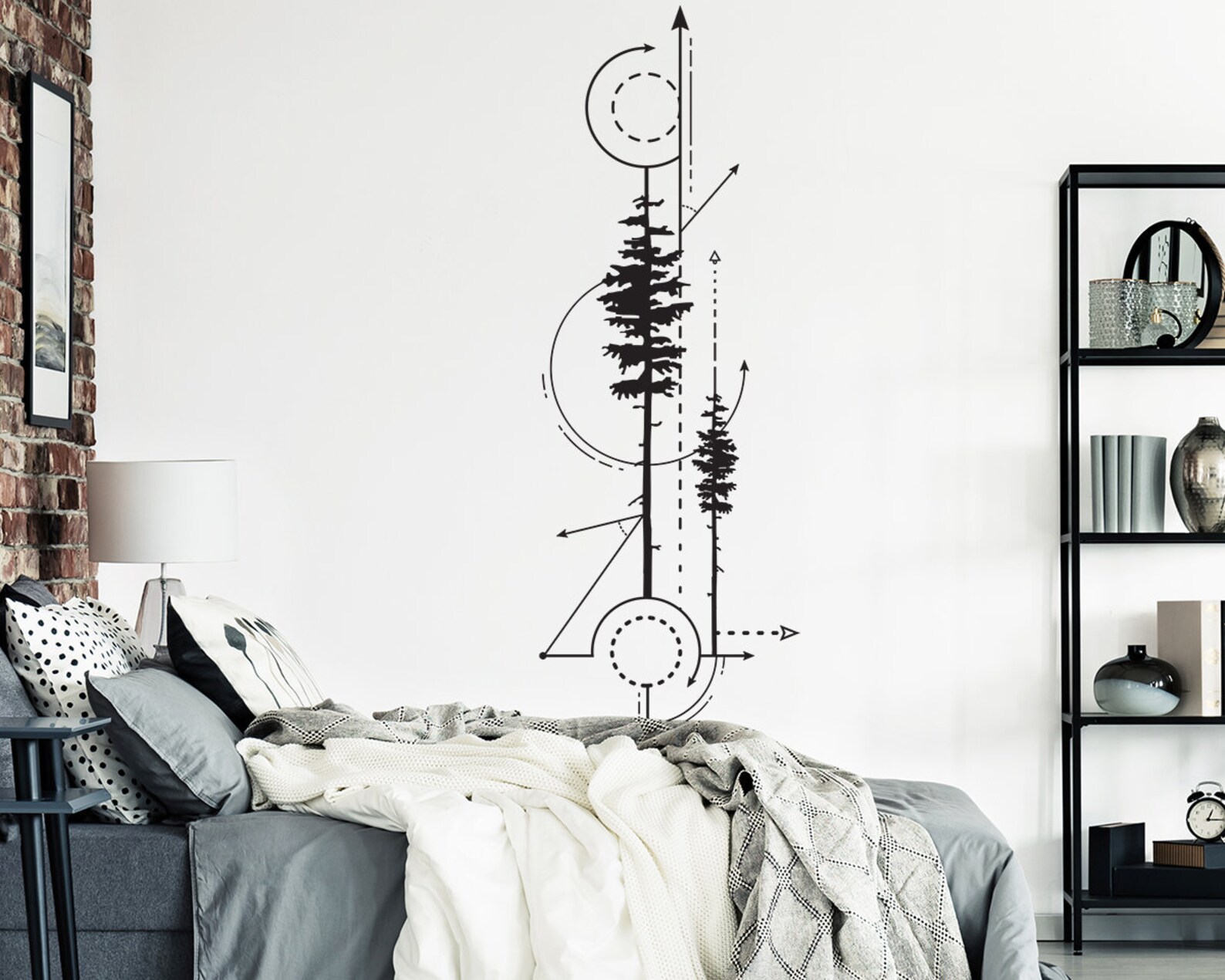 Geometric Pine Trees & Arrows Decal Technical Drawing Decal | Etsy