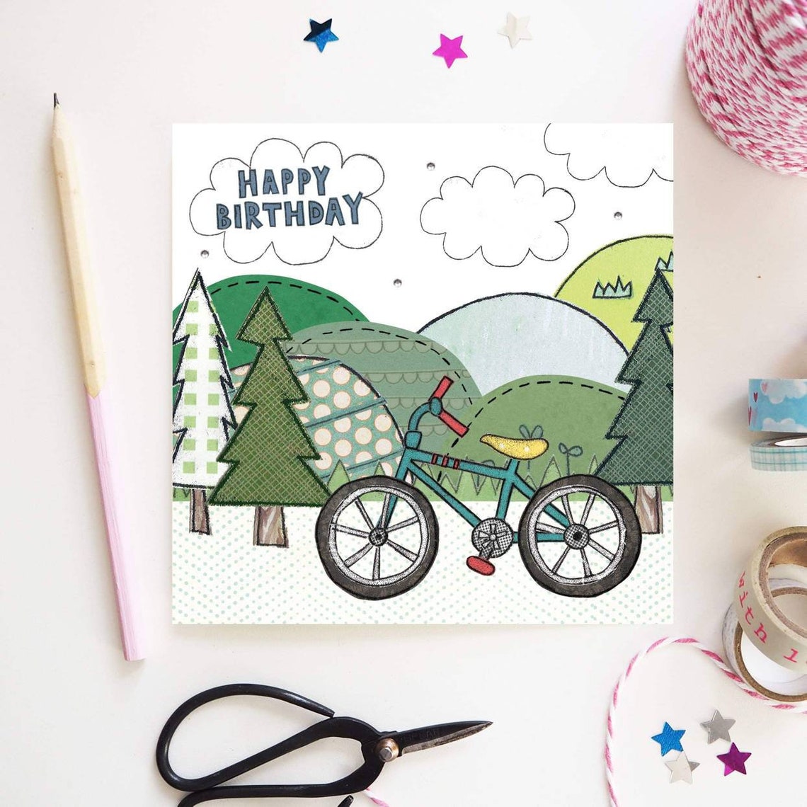 Bike Birthday Card Bike Gift Bike Art Card for Him - Etsy