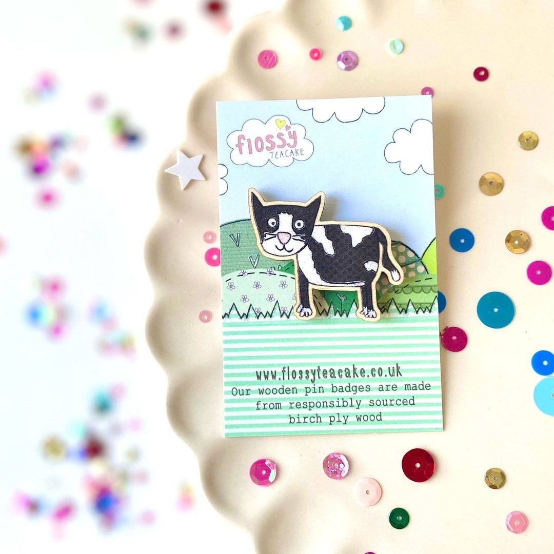 Cat Badge | Wooden Badge | Cat Gift | Pin Badge | Brooch Badge ...