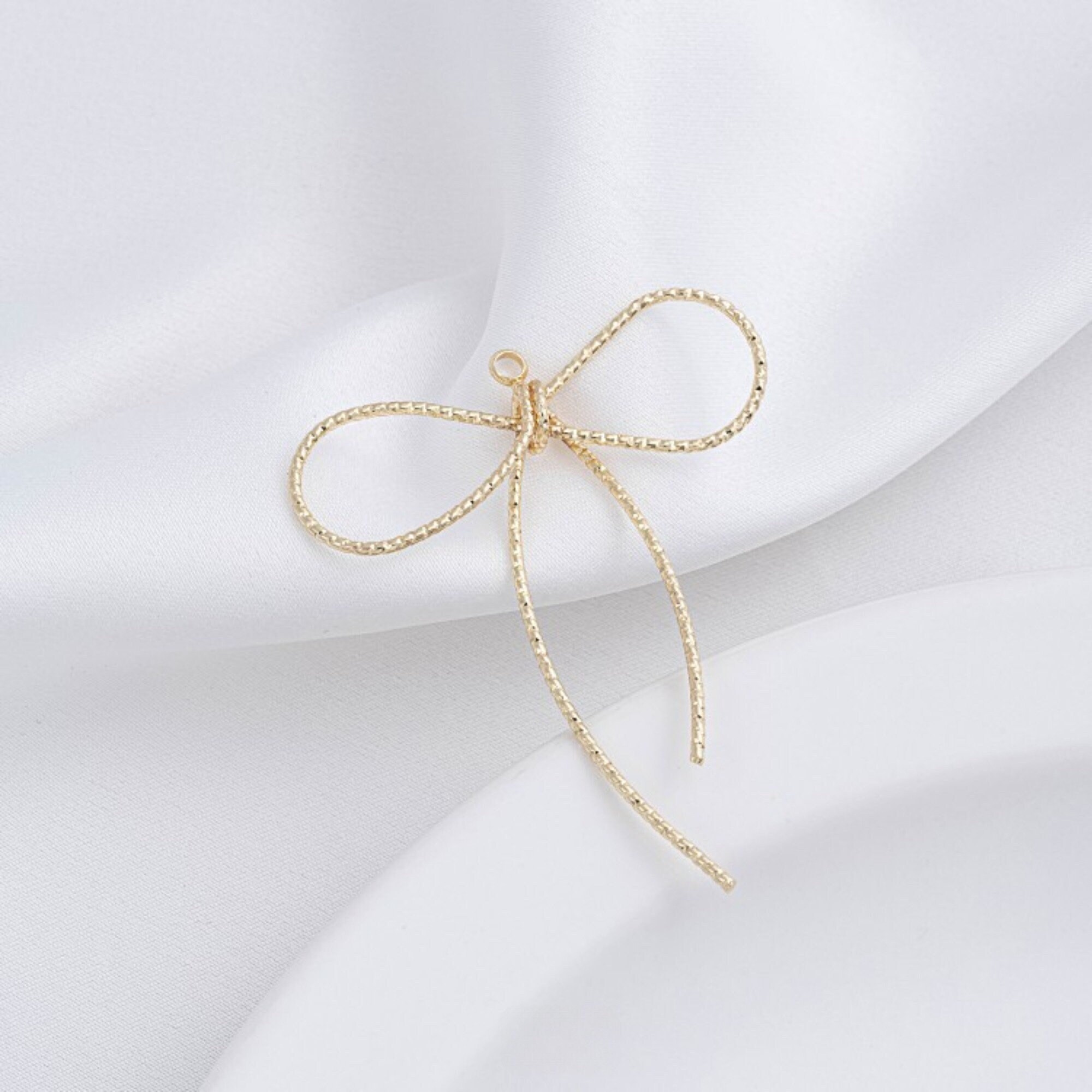 14K Gold Wire Wrap Bow Pendant 14k Gold Bow Charm Bow Necklace Charm ...