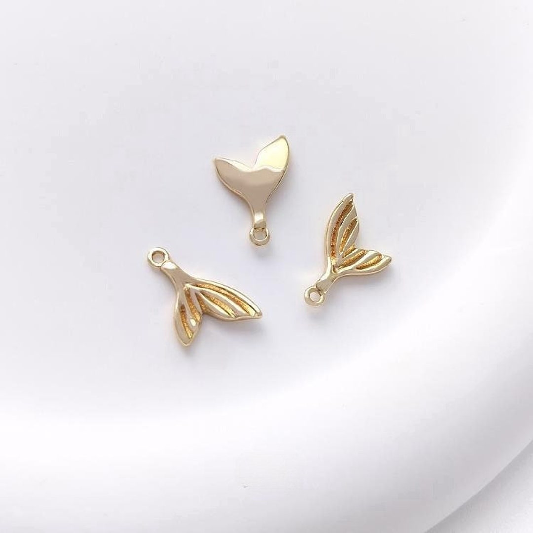 14K Gold Fishtail Pendant 14k Gold Sea Element Charm Fish Tail Earring ...