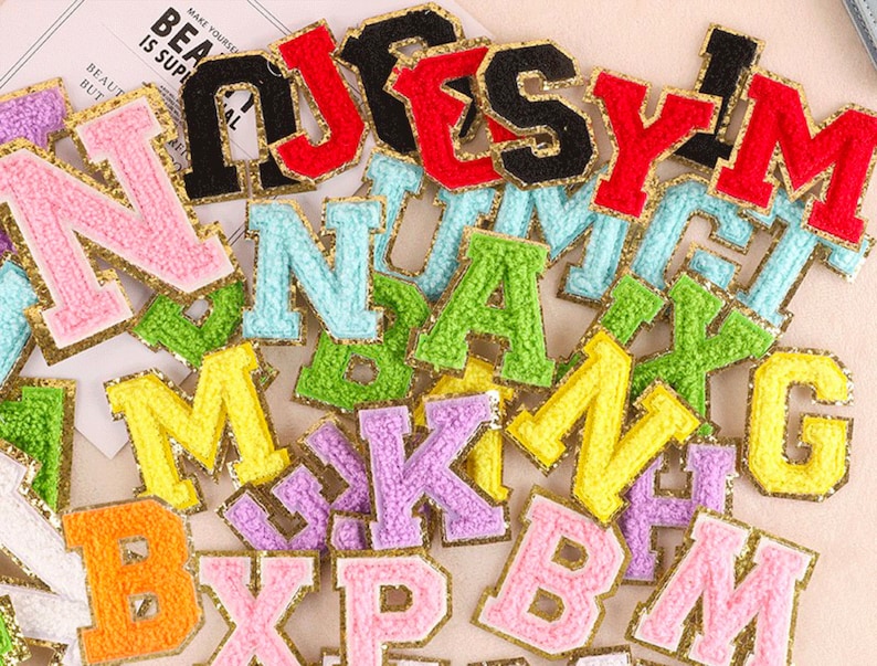 Red Glitter Chenille Iron on Patches, Letter A-Z Embroidery Patch ...