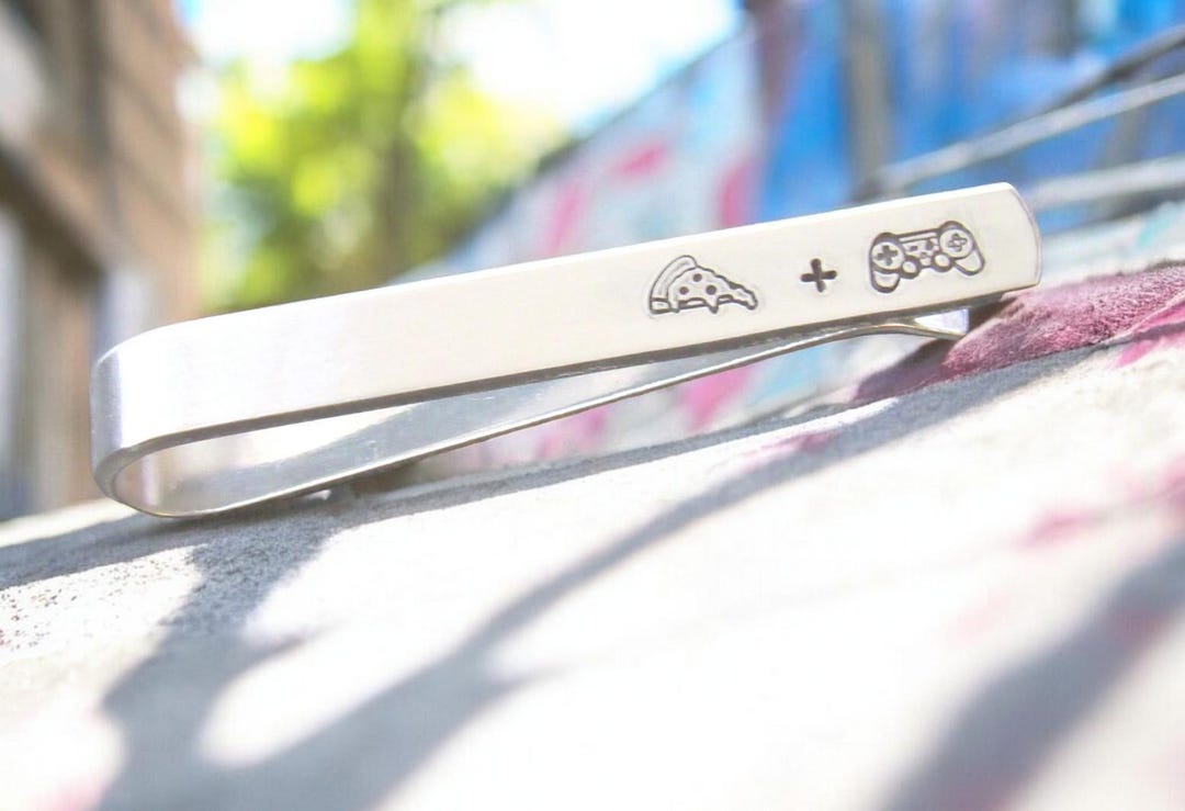 Pizza Lover, Gamer Wedding, Personalized Tie Bar, Custom Tie Clip ...