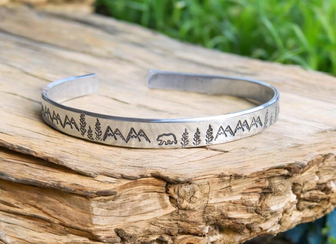 Mountain Bracelet, Custom Name Bracelet, Engraved Bracelet, Anniversary ...