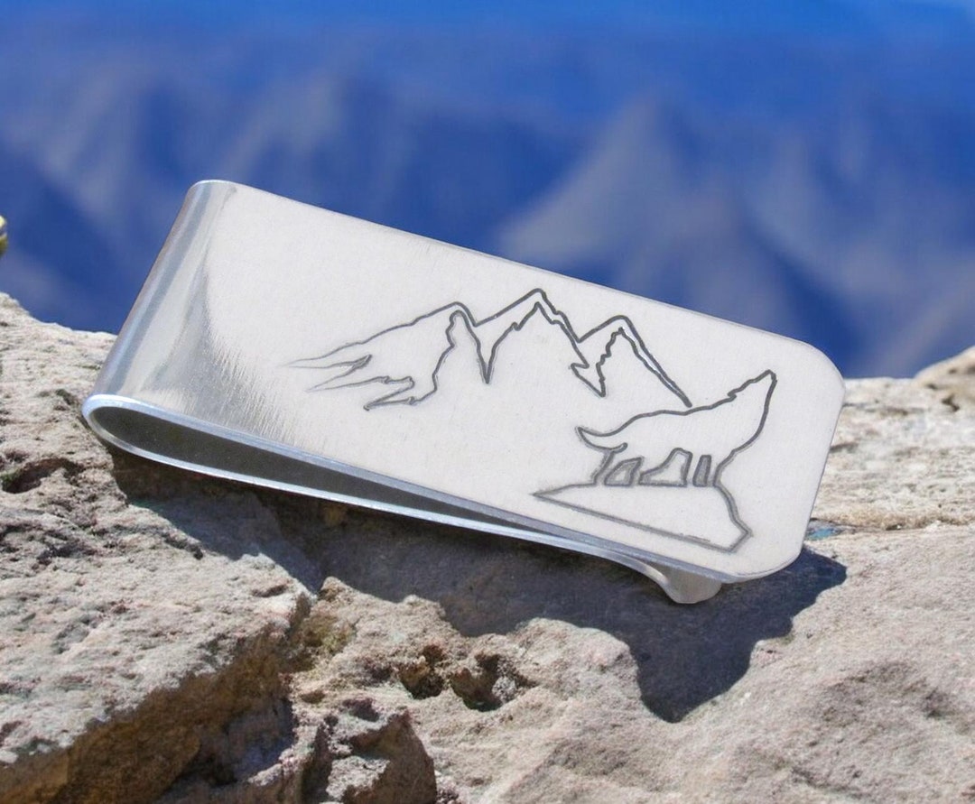 Engraved Howling Wolf Money Clip: Aluminum Mountain Design - Etsy