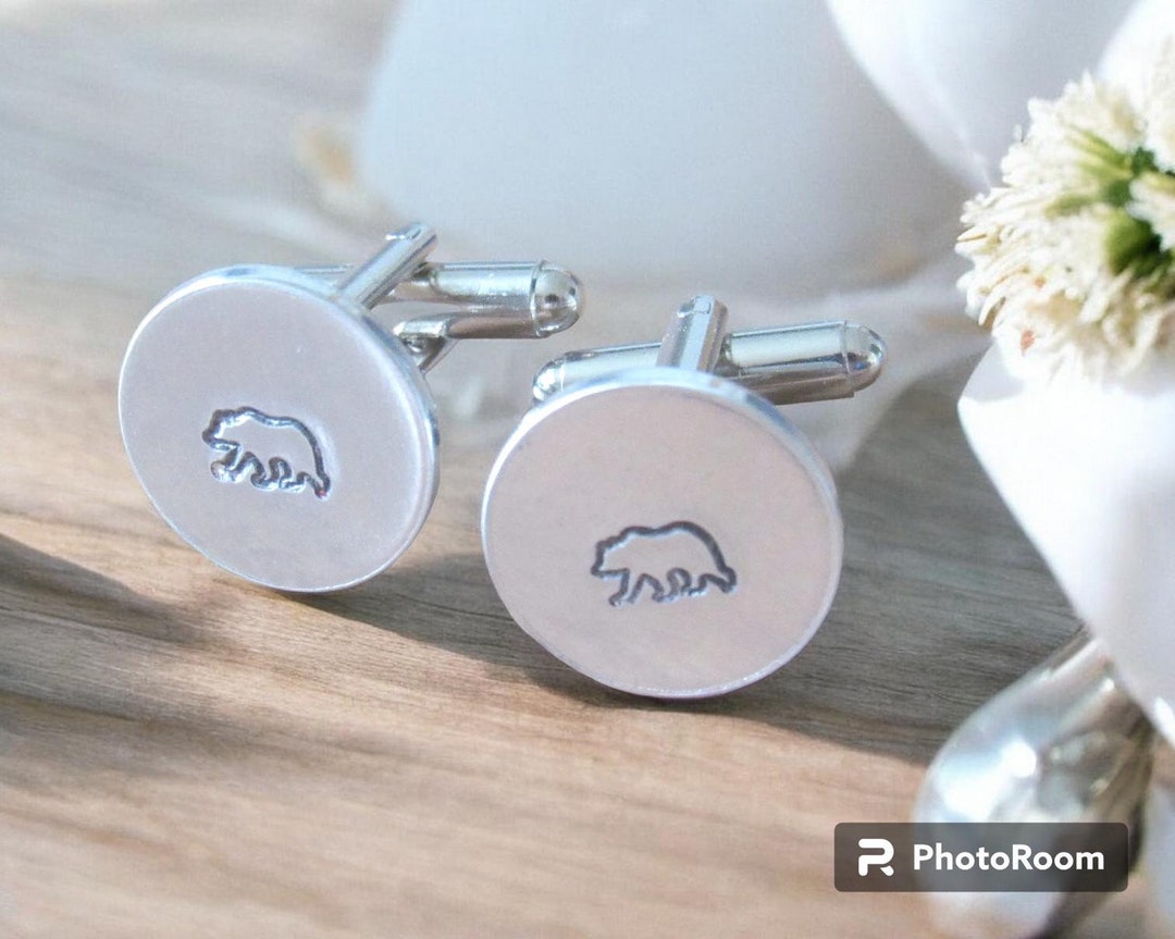 Personalized Bear Cufflinks: Hand Stamped Groom Wedding Cuff Links - Etsy