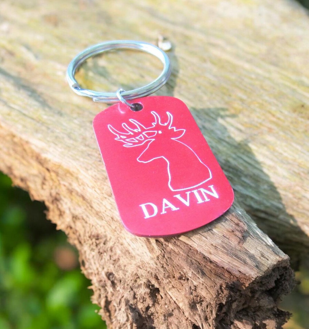 Deer Head, Dog Tag Keychain, Custom Name Keychain, Deer Antler Keychain ...
