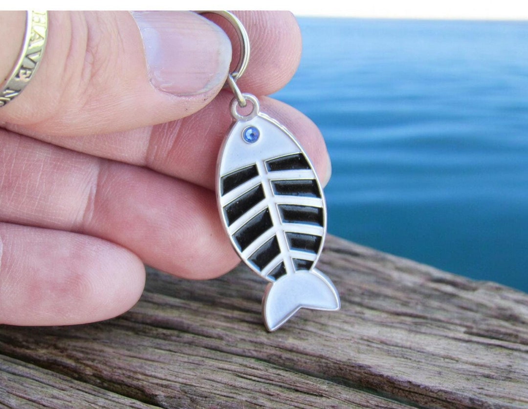 Fish Bone Cat ID Tag: Enamel Pet Name Tag With Crystal - Etsy