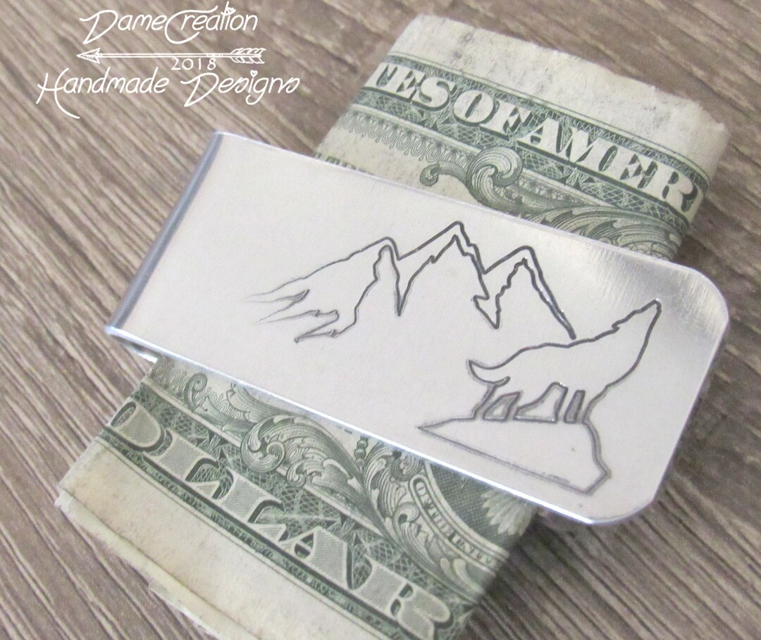 Howling Wolf, Monogram Money Clip, Engraved Money Clip, Custom Money ...