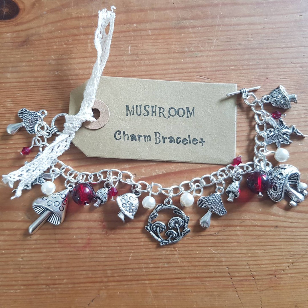 Mushroom Charm Bracelet, Toadstool Bracelet, Fairy Bracelet, Fairy ...