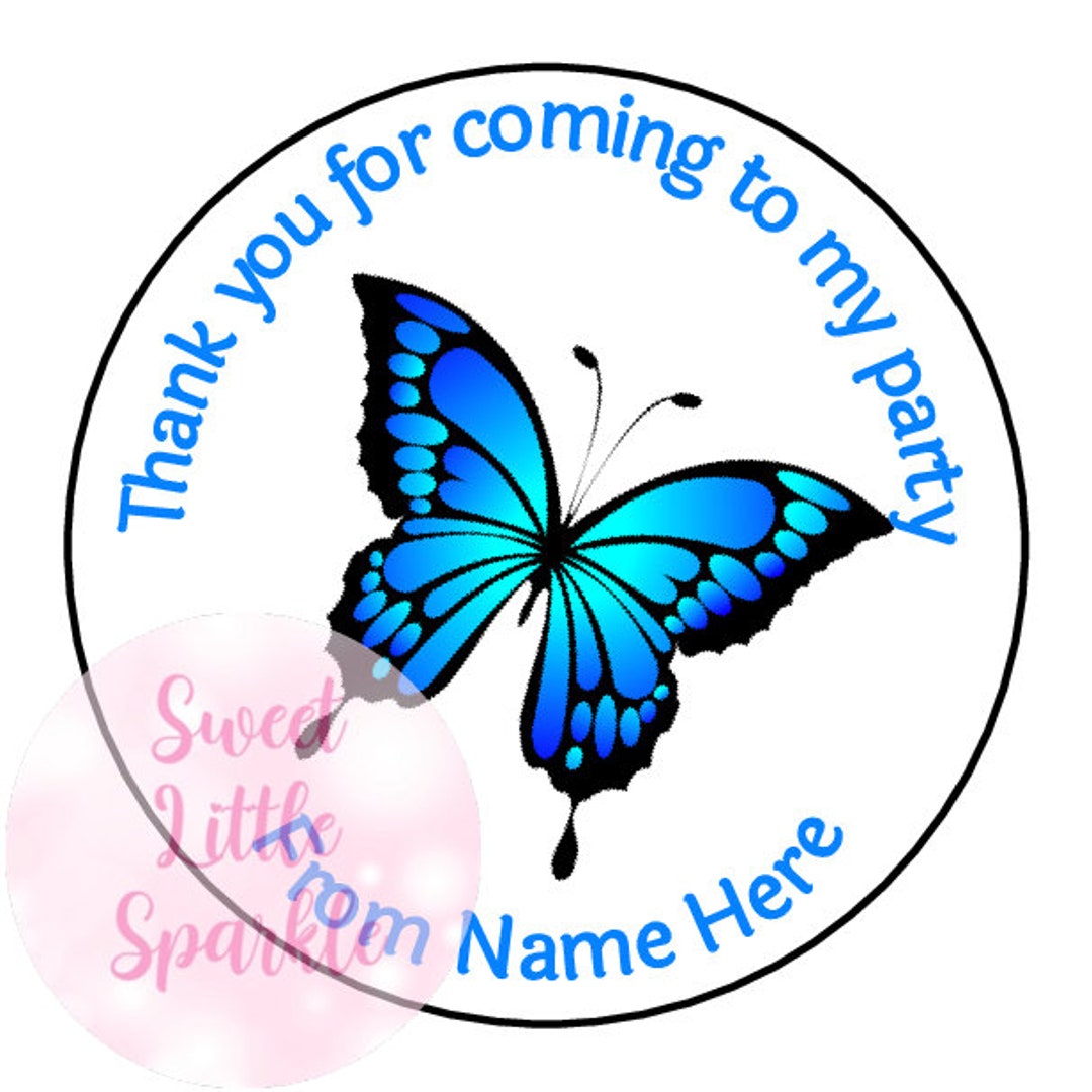 Personalised Blue Butterfly Birthday Party Stickers Labels Sweet Box ...