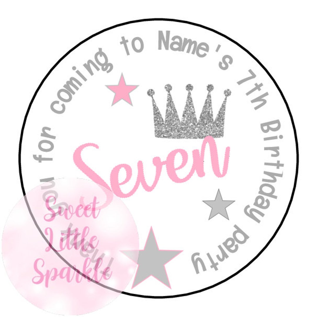 Personalised Birthday Age 7 Stickers Pink Crown Stars Labels Sweet Box ...
