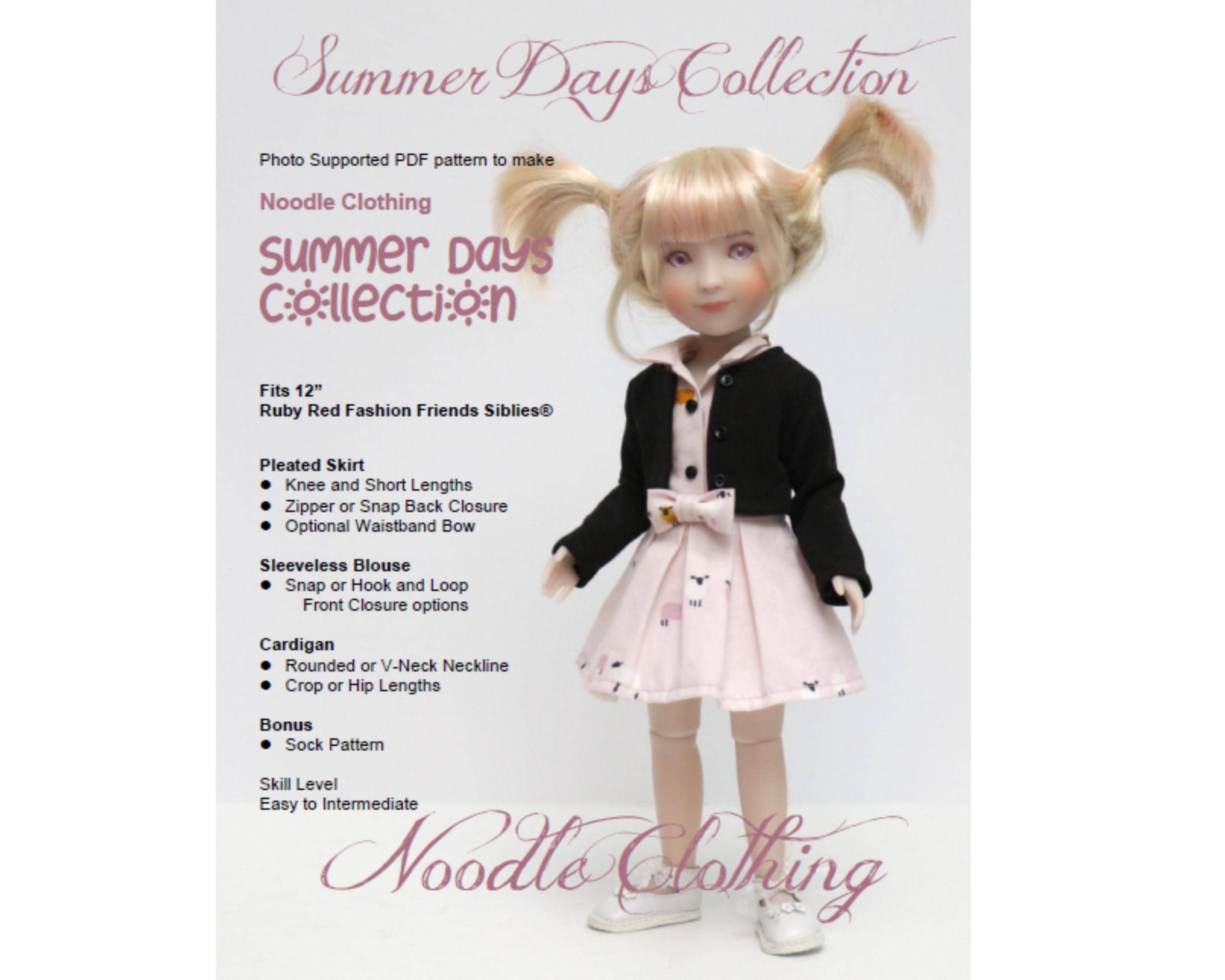 PDF Doll Clothes Pattern - Noodle Clothing Summer Days Collection Skirt ...