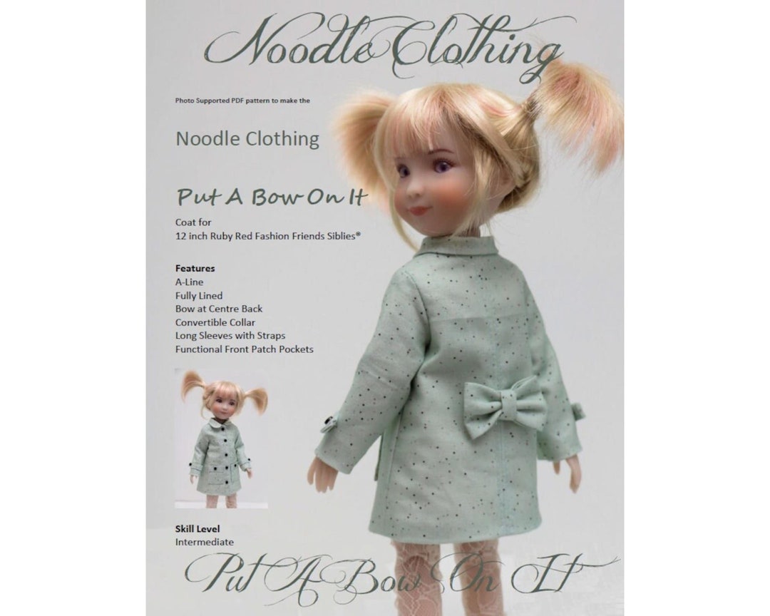 PDF Doll Clothes Pattern - Noodle Clothing "put A Bow on It" Coat for ...