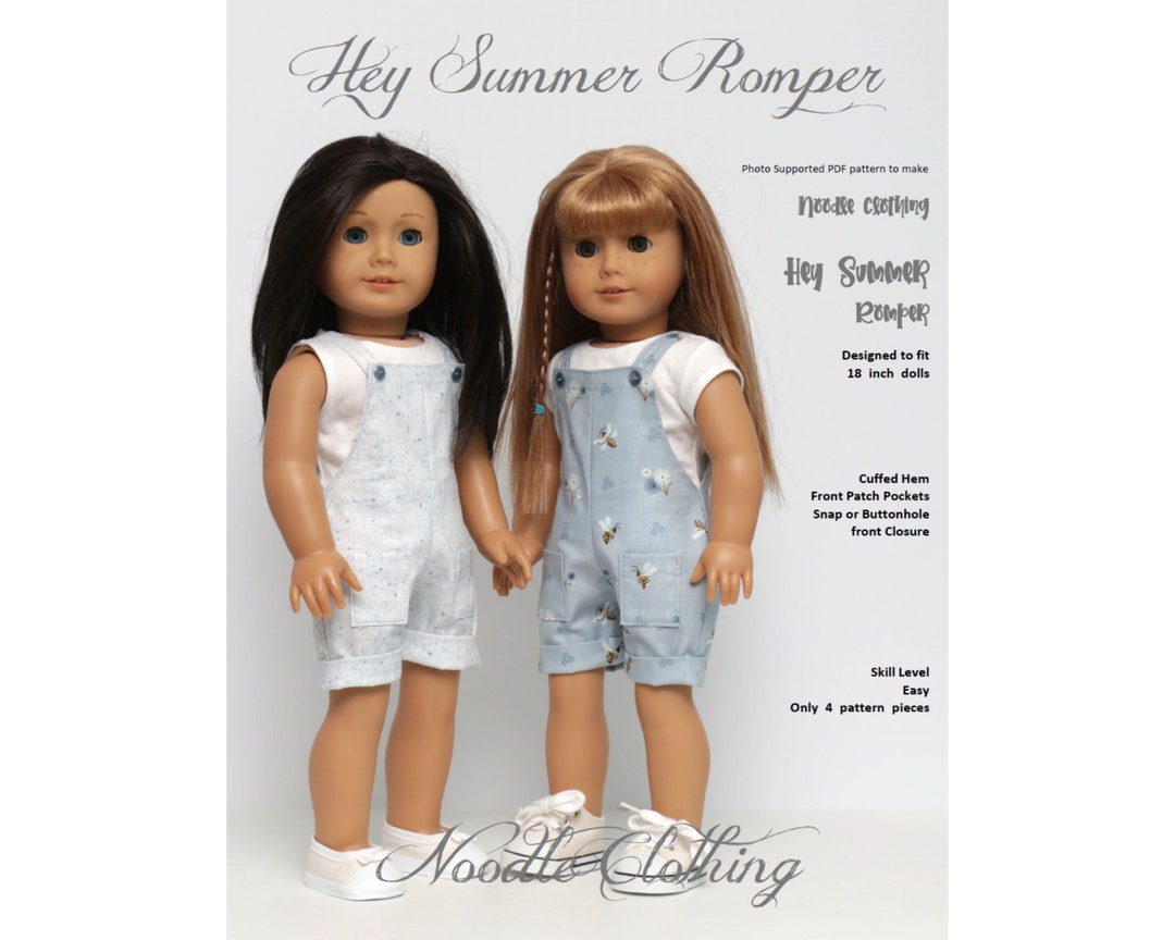 Noodle Clothing PDF Pattern " Hey Summer Romper" Fits 18 Inch Dolls. - Etsy