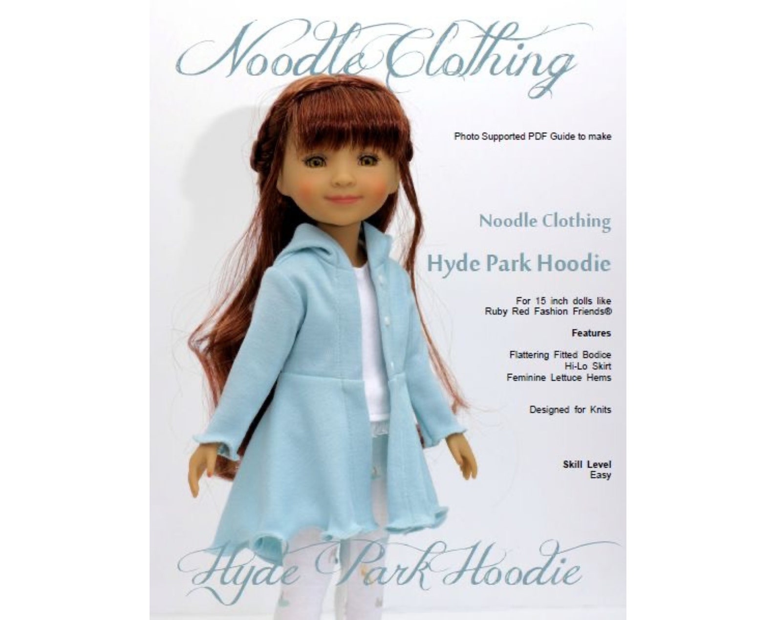 PDF Doll Clothes Pattern- Noodle Clothing Hyde Park Hoodie for 15 Inch ...