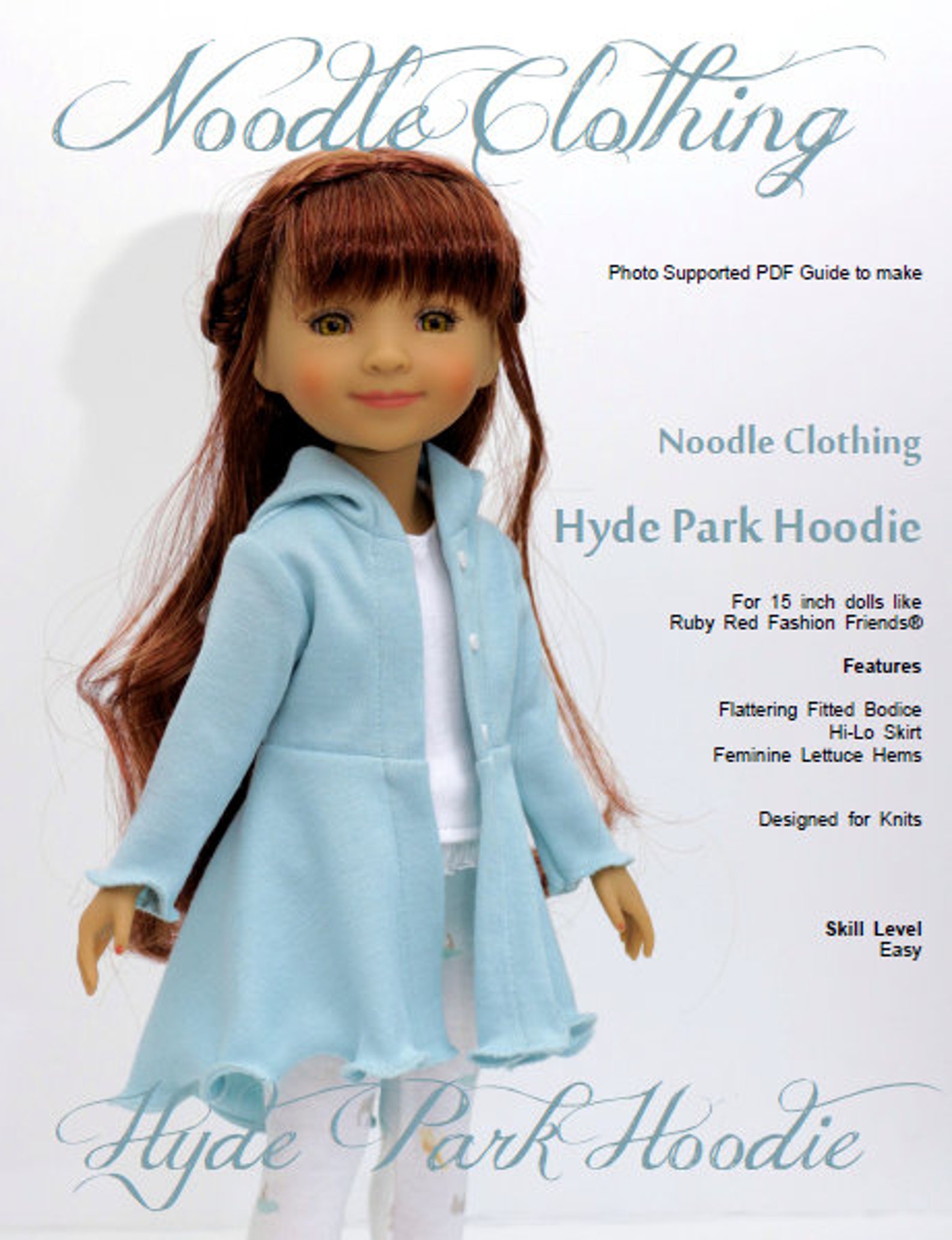 PDF Doll Clothes Pattern Noodle Clothing Hyde Park Hoodie for | Etsy