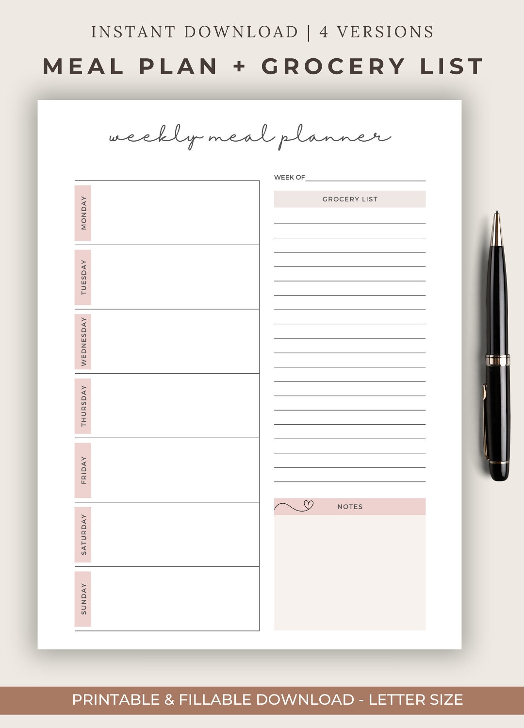 Printable Meal Plan and Grocery List, Menu Planner, Family Meal Plan Printable - Etsy Australia