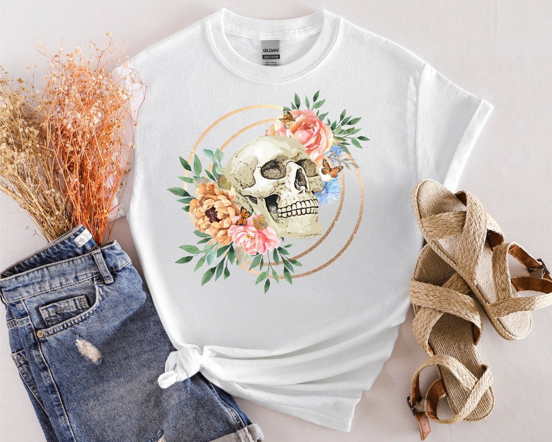 Watercolor Floral Skull Goth Emo Alternative Pretty Whimsy Unisex ...