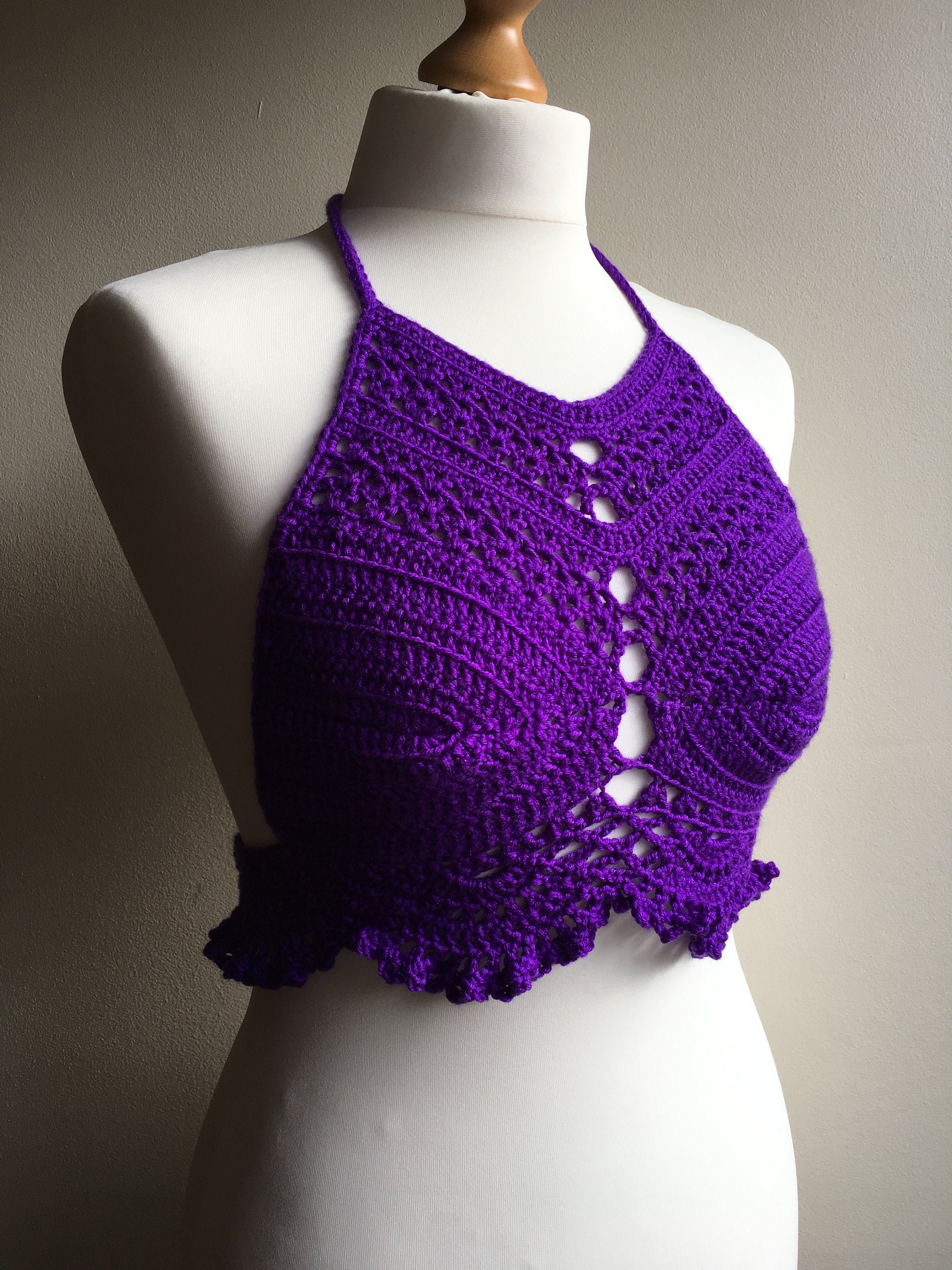 Deep Purple Frilly Crop Top / Violet Fringe Festival Top / Lilac Boho ...