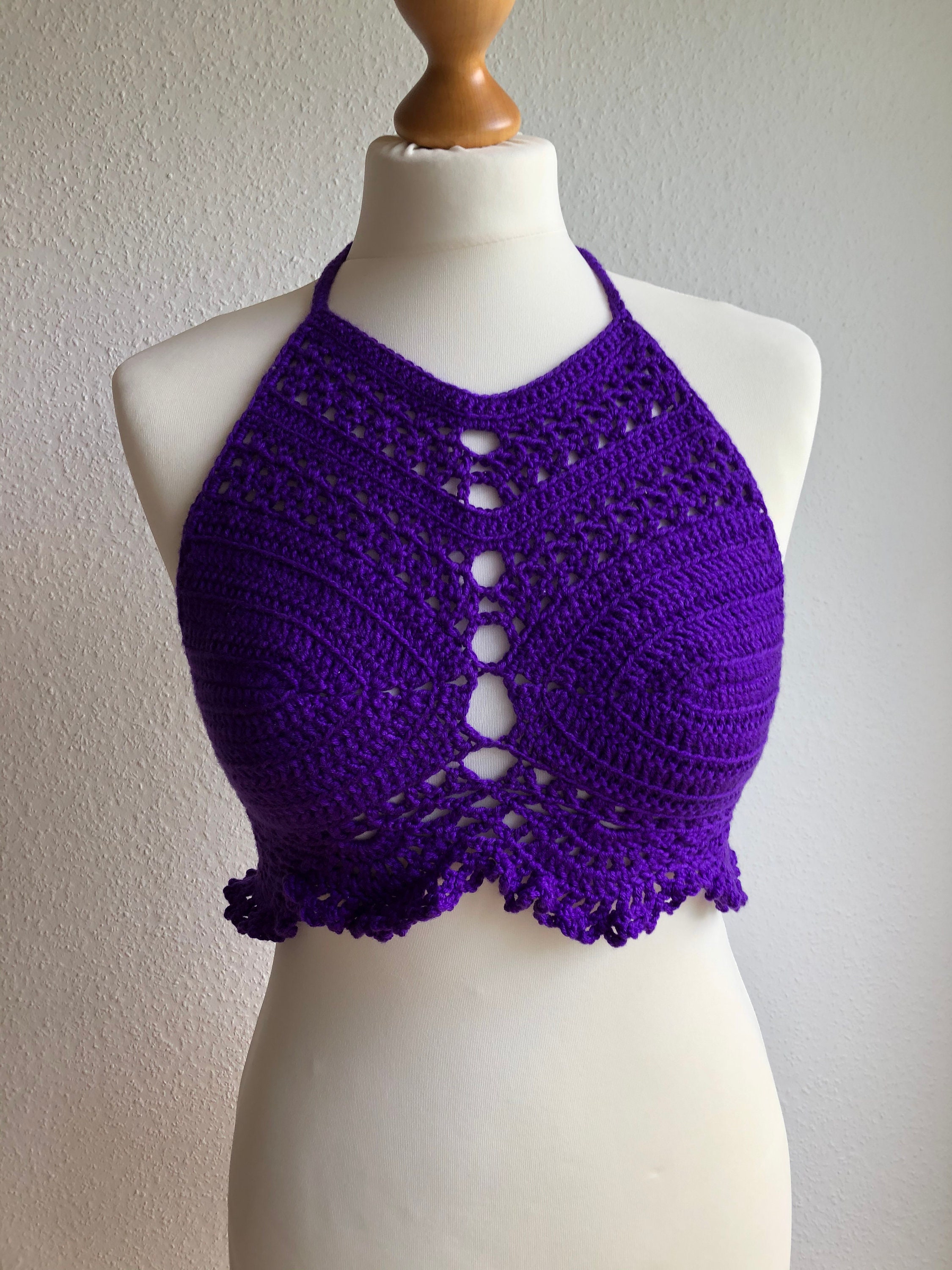 Deep Purple Frilly Crop Top / Violet Fringe Festival Top / Lilac Boho ...