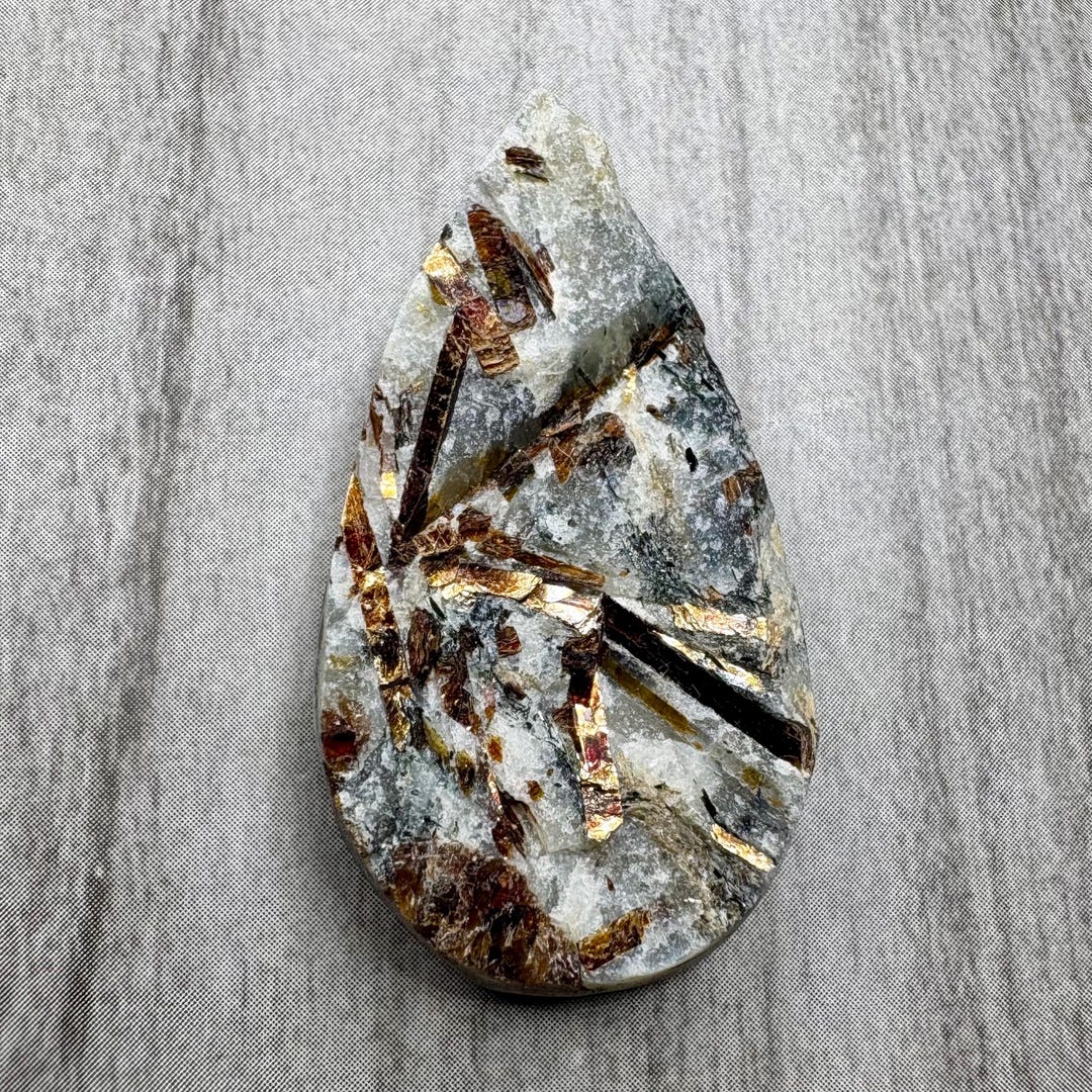 Astrophyllite Cabochon With Rough Druzy Top. US Seller. Teardrop. Daily ...