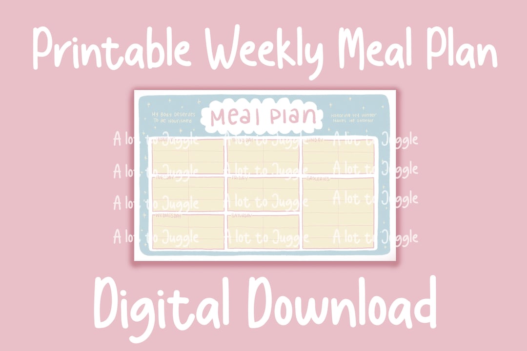 PRINTABLE Weekly Meal Plan | 3 Meals and 3 Snacks per Day | Recovery ...