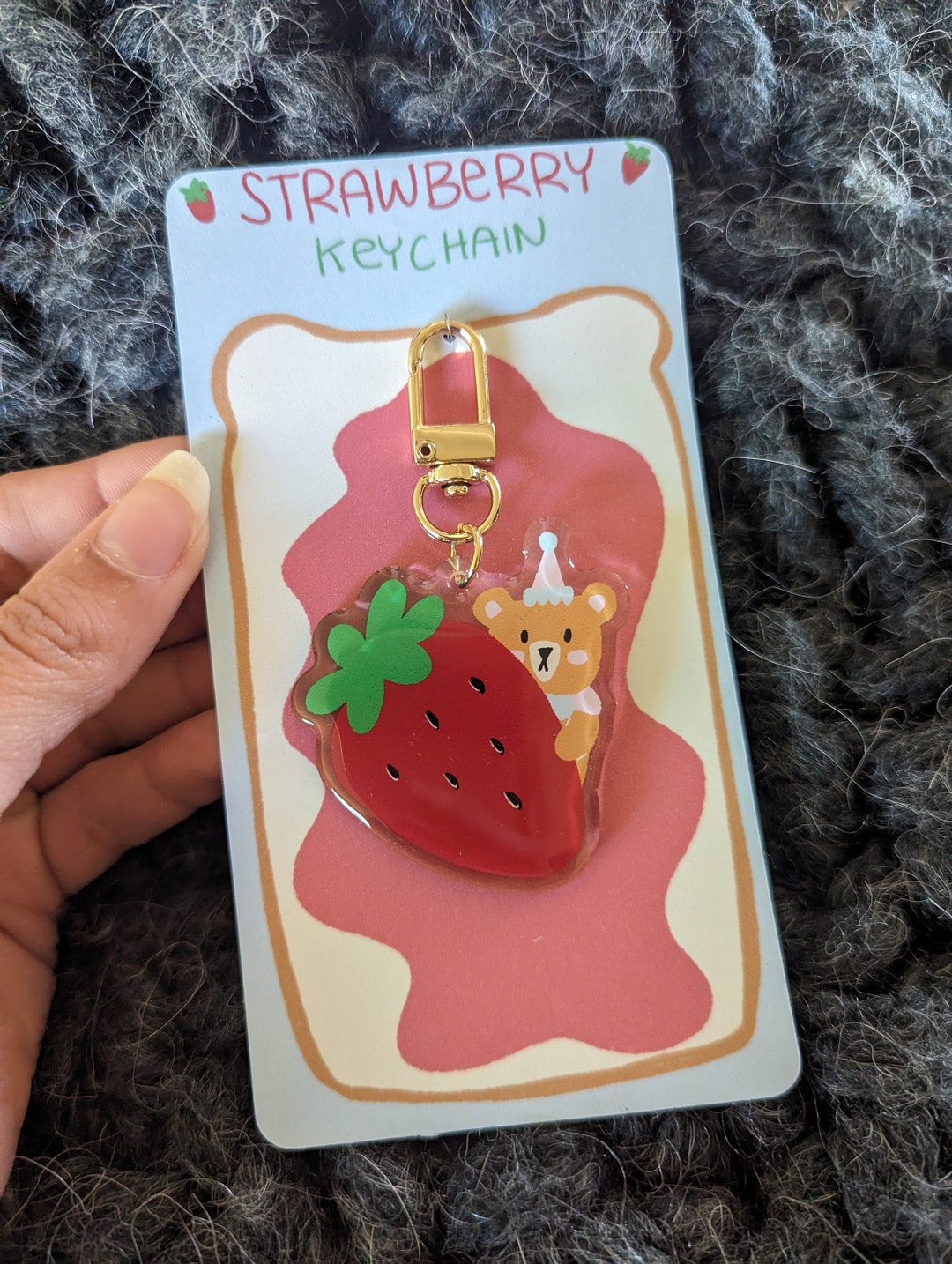Circus Bear Strawberry Keychain | Cute Acrylic Keychain - Etsy