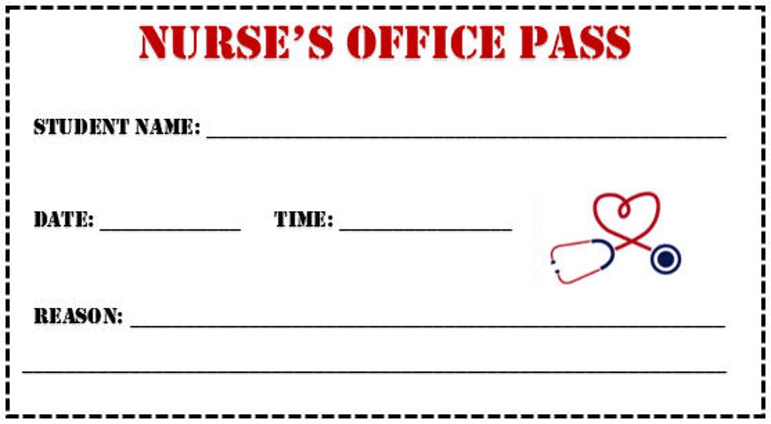 Nurse's Office Pass - Etsy