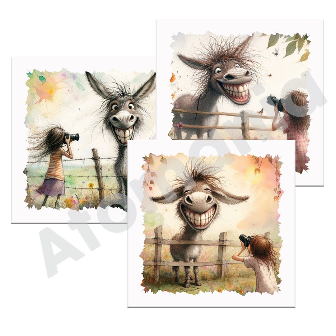 Happy Donkey, Happy Donkeys Posing, Digital Download, Card Making ...