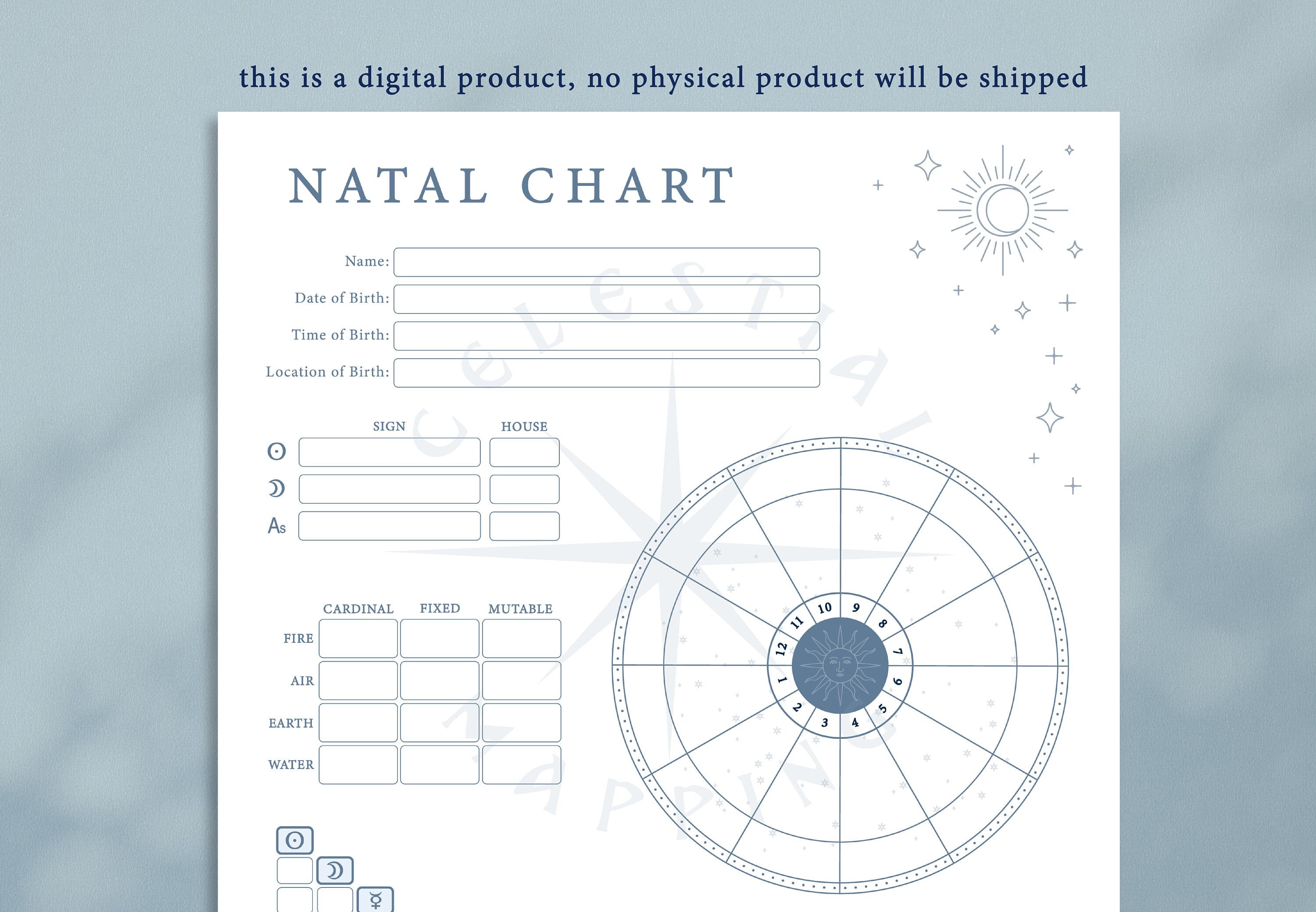 Blank Natal Chart Wheel Worksheet - Astrology Birth Chart PDF - Blank ...