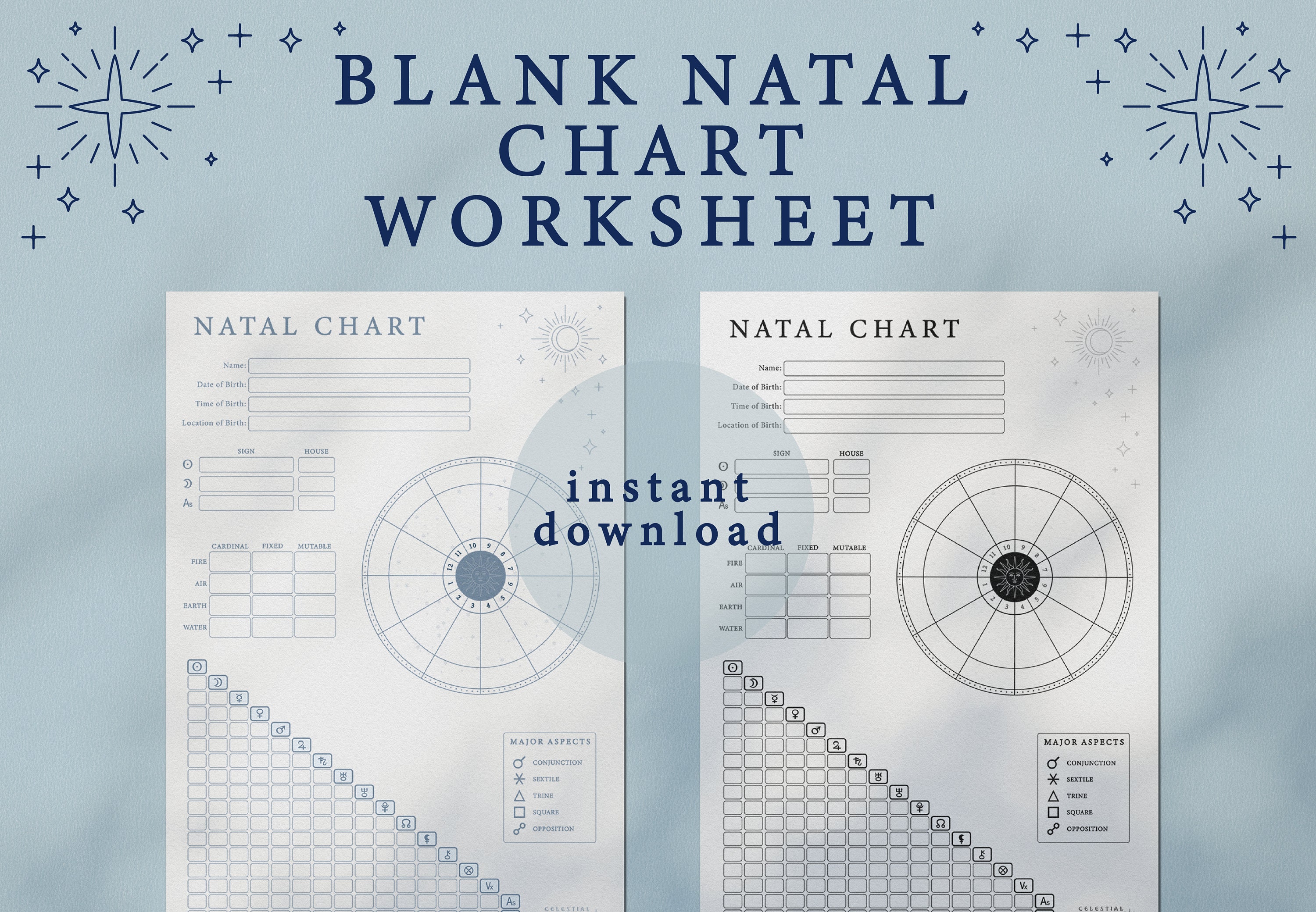 Blank Natal Chart Wheel: Astrology Birth Chart Worksheet (PDF) - Etsy