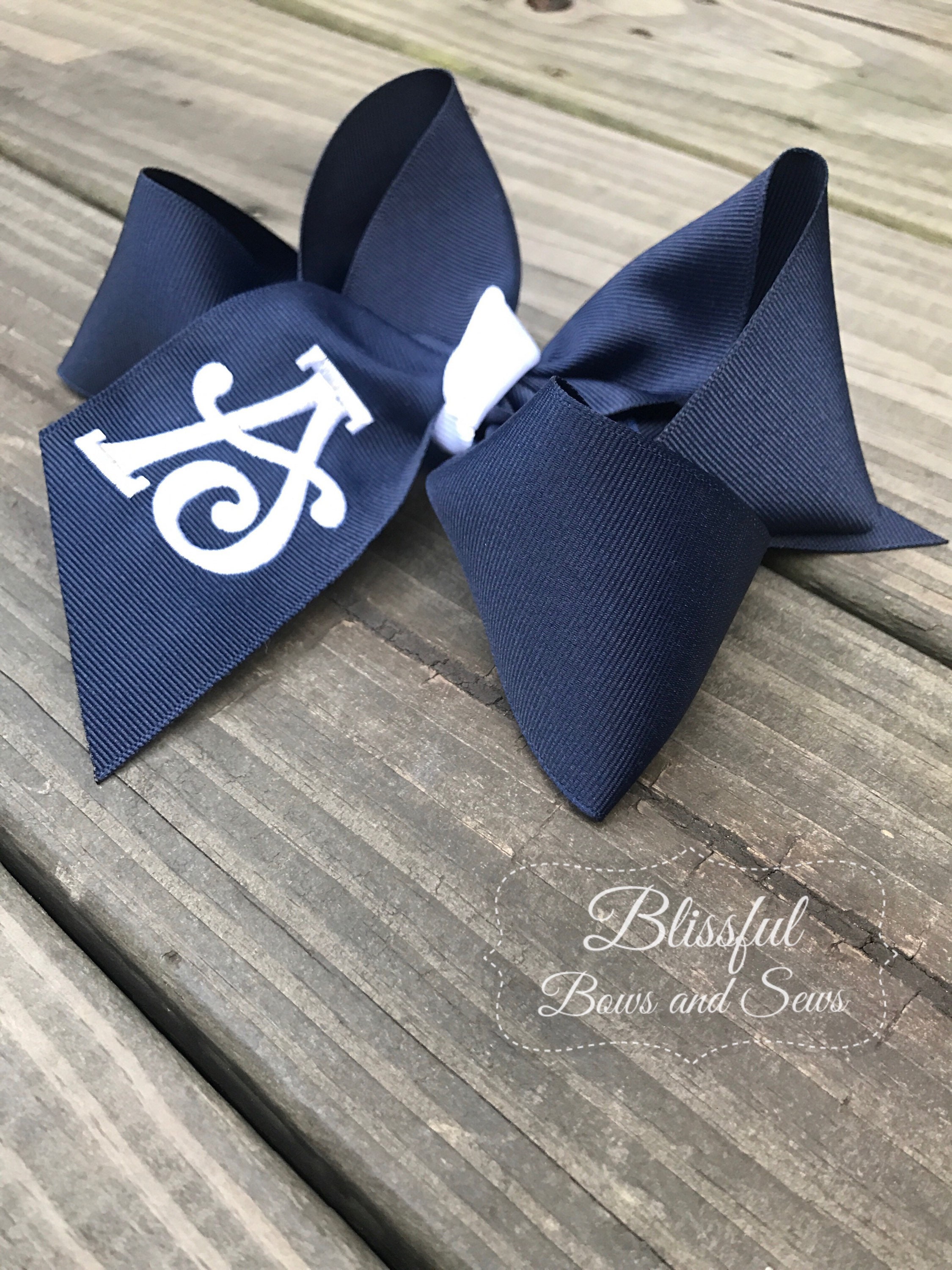 Girls Monogrammed Hair Bow-navy Hair Bow-back to School Bow-initial ...