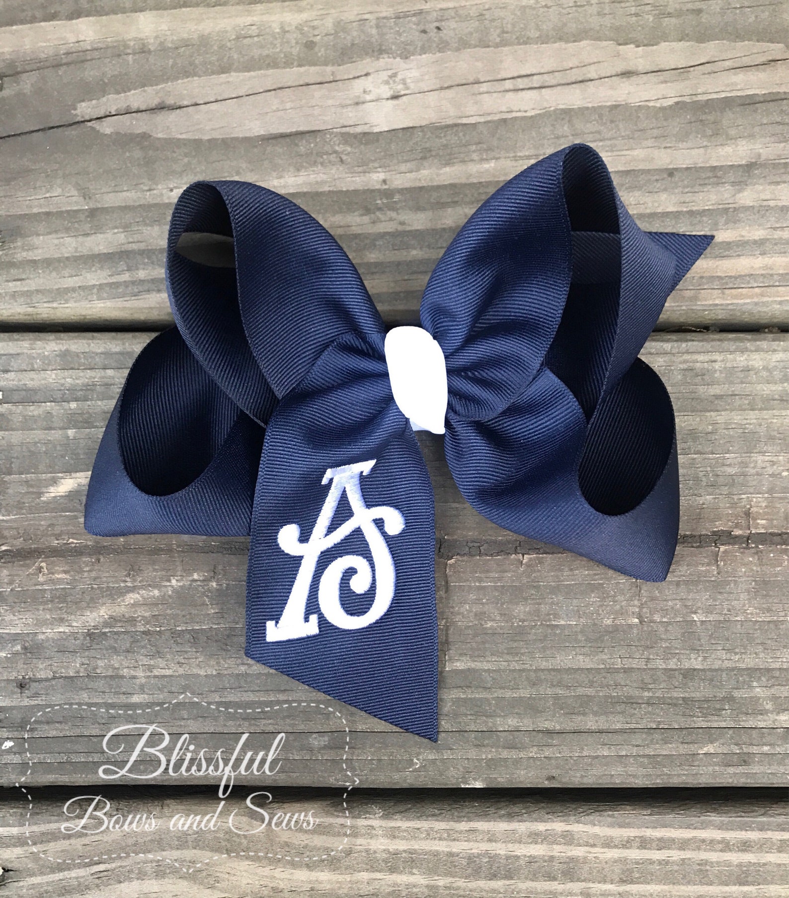 Girls Monogrammed Hair Bow-navy Hair Bow-back to School Bow-initial ...