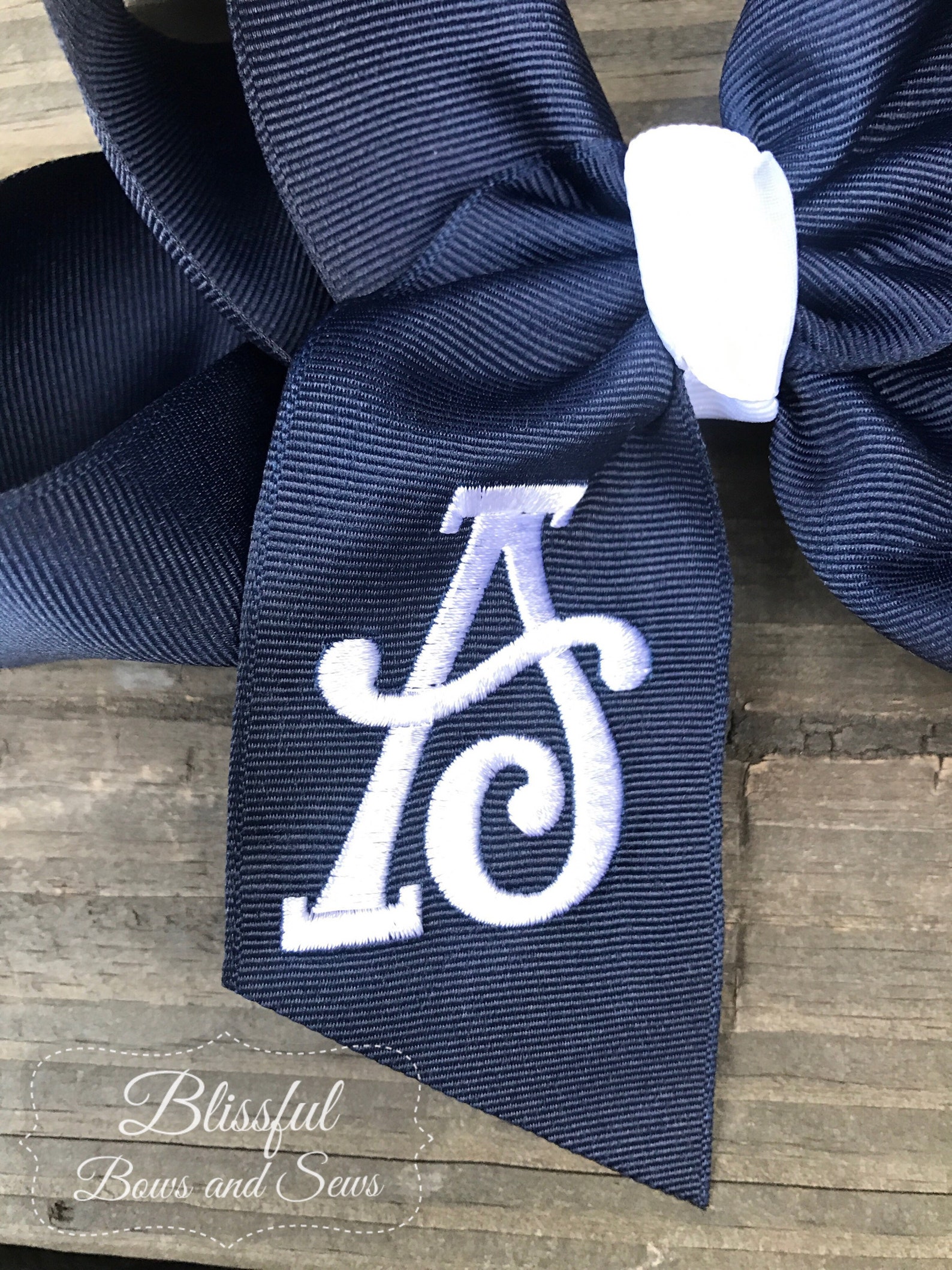 Girls Monogrammed Hair Bow-navy Hair Bow-back to School Bow-initial ...
