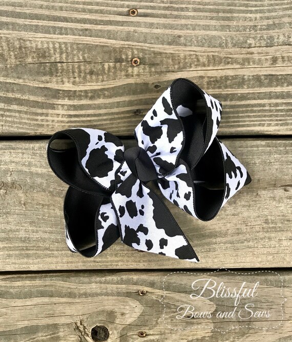 Cow Print Hair Bow-Large Hair Bow-Boutique Hair Bow-Big Hair | Etsy