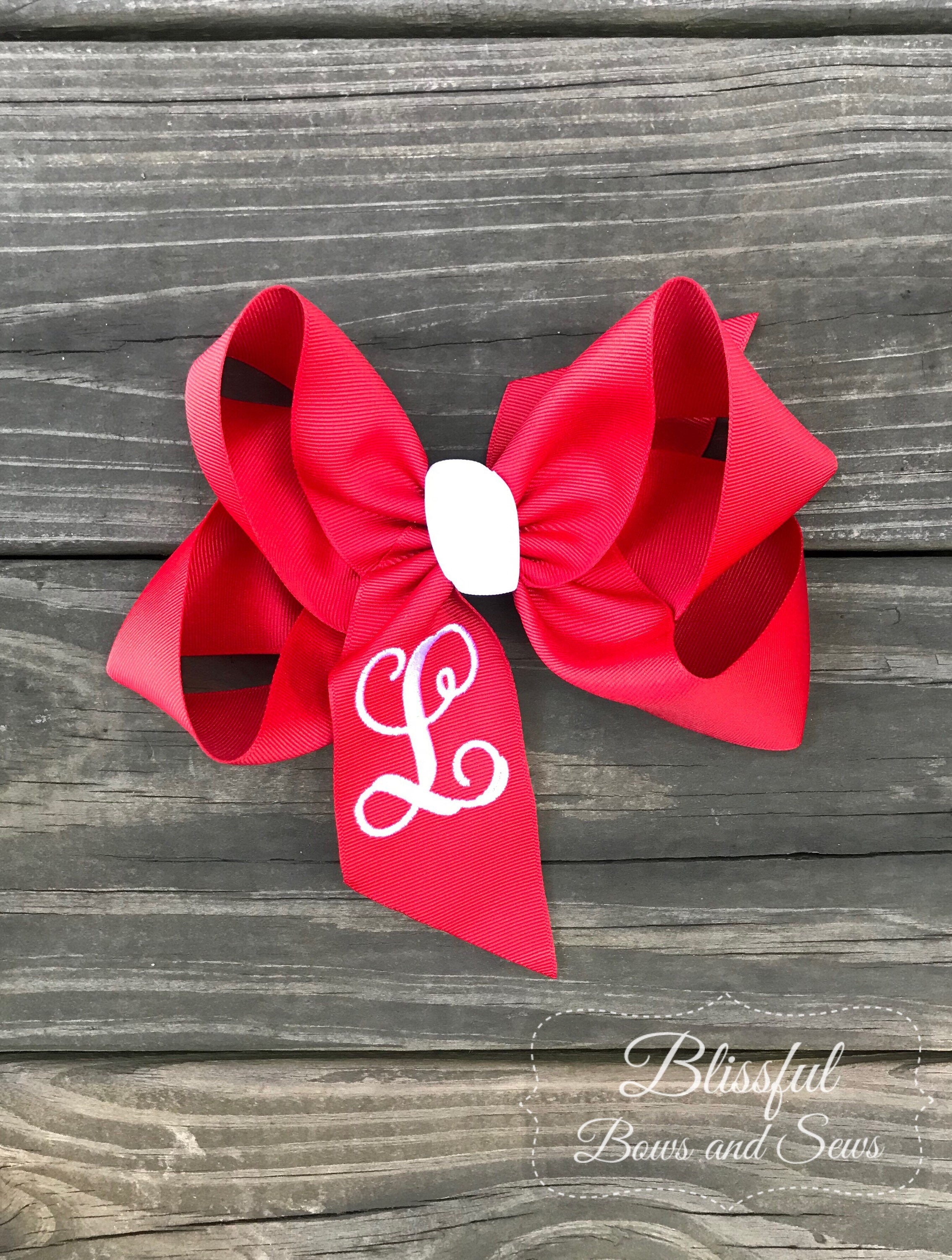 Monogrammed Hair Bow-Red Hair Bow-Back to School Bow-Initial | Etsy
