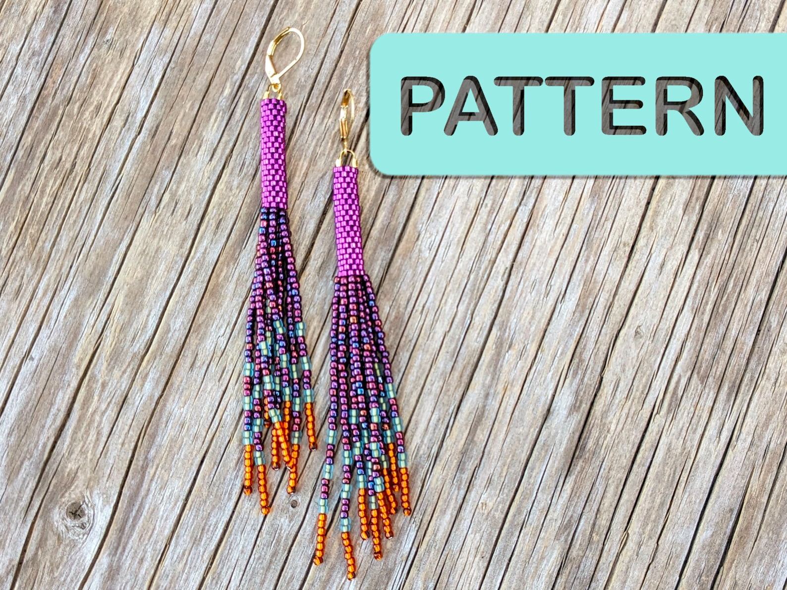 Sunset Metallic Willow Beaded Tassle Fringe Earring Pattern (DIY Peyote ...