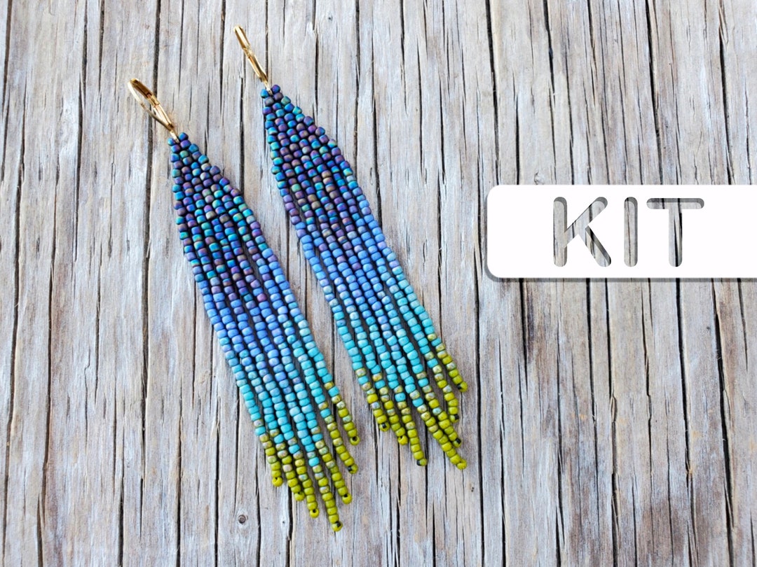 Night Ombré Daily Brick Stitch Beaded Fringe Earring Kit: Beginner Seed Bead Kit - Etsy