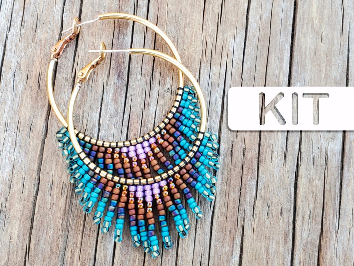CHARMING Beaded Fringe Hoop Earring Kit Seed Bead Earring Kit - Etsy