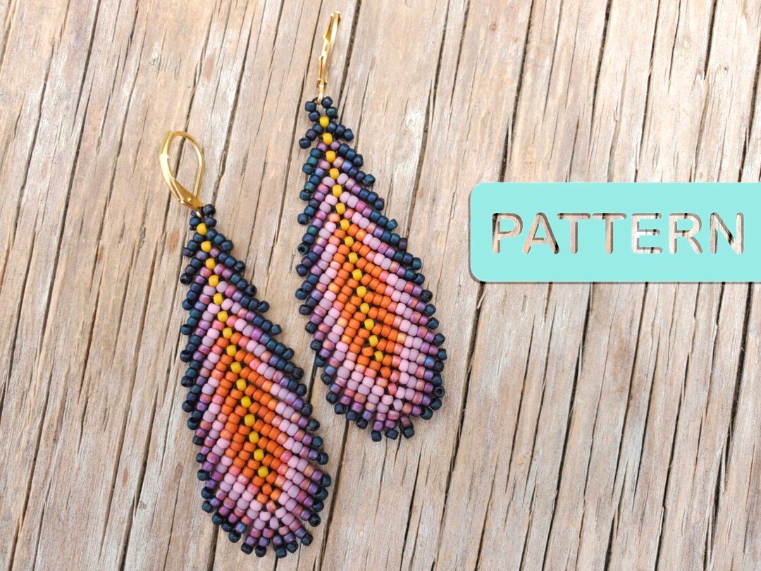 Plum Seed Bead Feather Earring Pattern PDF - Etsy