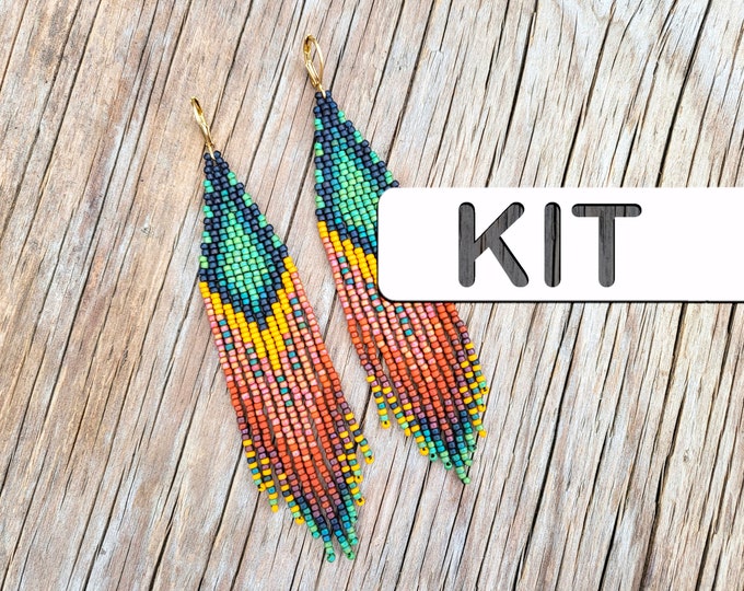 The Long Scandi Thistle Earring Kit Light Blue Orange Handwoven Beaded ...