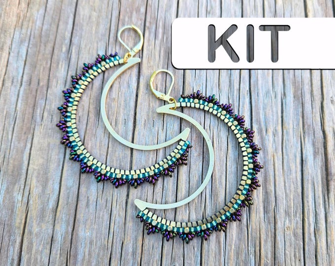 Apollo Lotus Picot Beaded Moon Earring Kit: Beginner Seed Bead Kit - Etsy