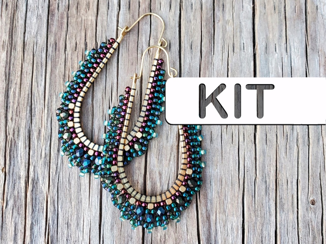 MARGO FILIGREE Drop Hoop Beaded Earring Kit, DIY Seed Bead Adult Kit - Etsy