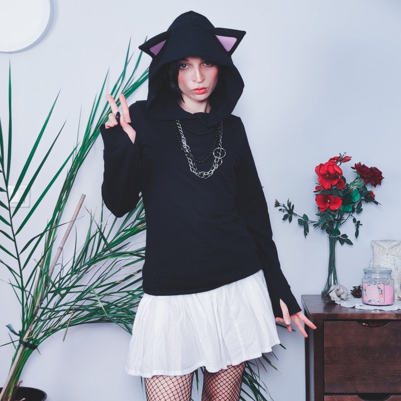 Basic Cat Ears Hoodie - Black - Male/female Cut - Etsy