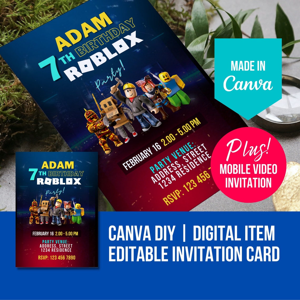 Roblox Birthday Party Invitation Card Mobile Video - Etsy