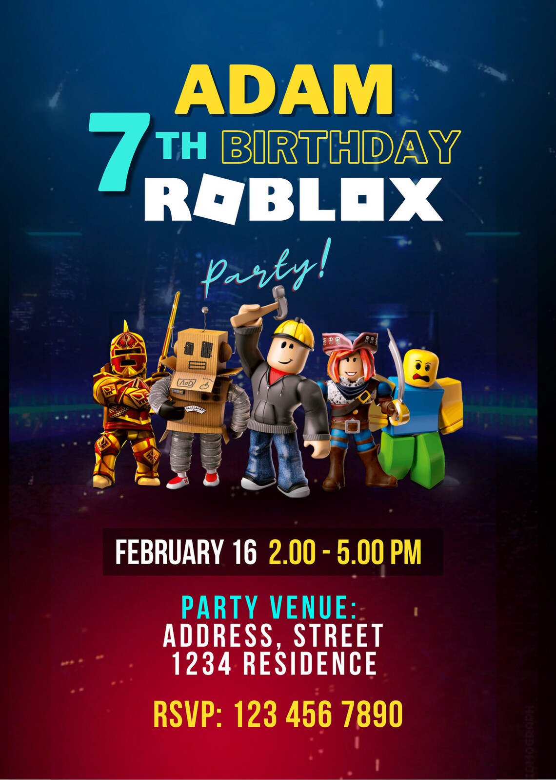 Roblox Birthday Party Invitation Card Mobile Video - Etsy