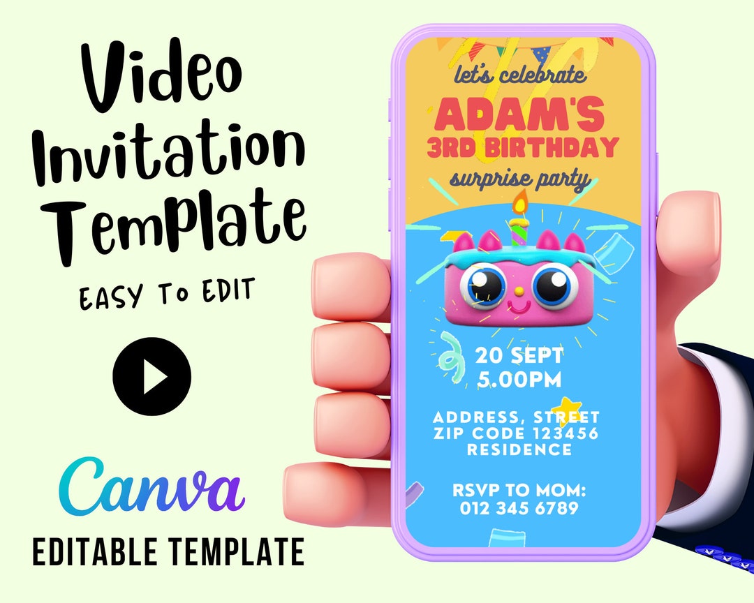 Cute Surprise Cake Birthday Video Invitation Canva Editable - Etsy