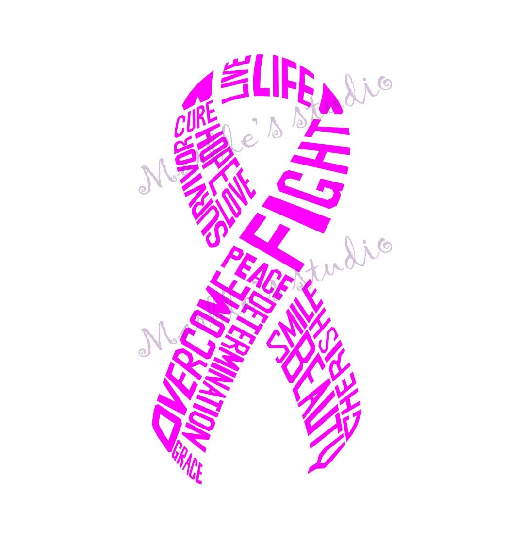 Breast Cancer Ribbon - Words Determination - Etsy